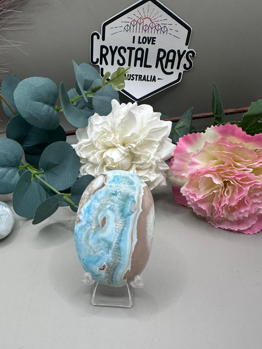 Blue Aragonite Palm Stone | Calm, Emotional Release & Communication | I ...
